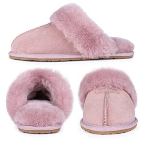 FUZZYFOAMS Women's Australia Sheepskin Slippers with Memory Foam Insole | Fluffy Shearling Winter Warm Indoor Outdoor Home Shoes Scuff Slippers for Women U822BDMT909.MK-Pink-38