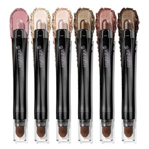 luxaza 6pcs neutral eyeshadow stick blush pearl pink brown makeup set,metallic and matte shimmer cream eye shadow pencil crayon,eye brightener highlighter eyeliner crayon make up set