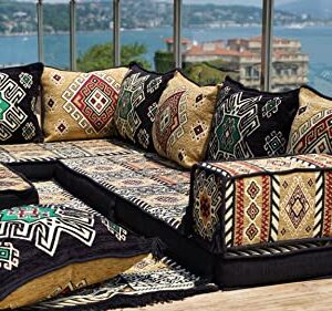 4" Thick L Shaped Floor Couch, Arabic Sofa Seating, Floor Pillow, Sectional Sofa Set, Patio Furniture, Arabic Majlis (L Sofa Full Set, 4'' Thickness (10 cm))