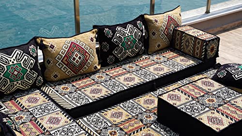 4" Thick L Shaped Floor Couch, Arabic Sofa Seating, Floor Pillow, Sectional Sofa Set, Patio Furniture, Arabic Majlis (L Sofa Full Set, 4'' Thickness (10 cm))