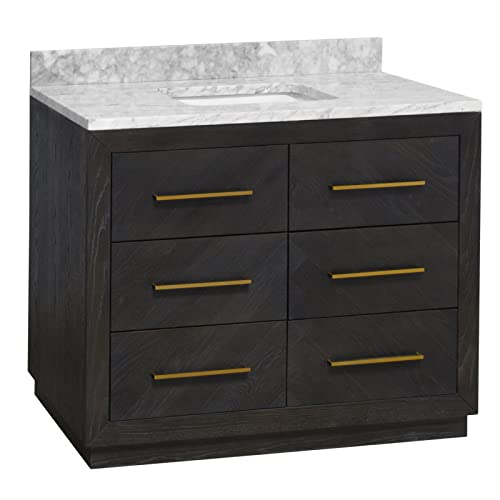 Avery 42-inch Bathroom Vanity (Carrara/Dark Oak): Includes Dark Oak Cabinet with Stunning Carrara Marble Countertop and White Ceramic Sink