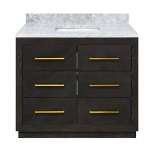 Avery 42-inch Bathroom Vanity (Carrara/Dark Oak): Includes Dark Oak Cabinet with Stunning Carrara Marble Countertop and White Ceramic Sink