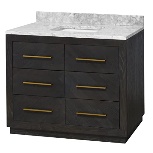 Avery 42-inch Bathroom Vanity (Carrara/Dark Oak): Includes Dark Oak Cabinet with Stunning Carrara Marble Countertop and White Ceramic Sink