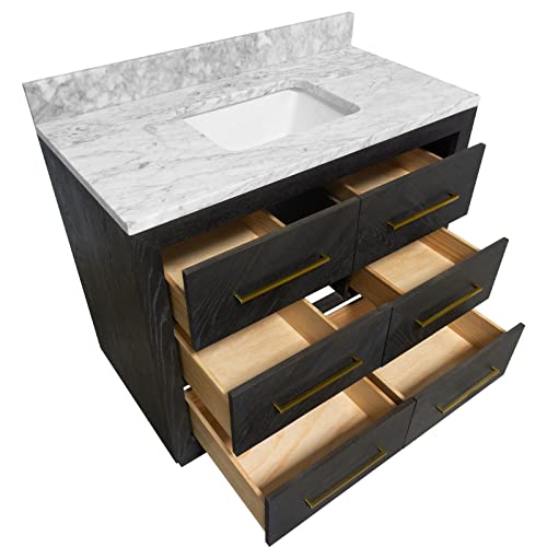 Avery 42-inch Bathroom Vanity (Carrara/Dark Oak): Includes Dark Oak Cabinet with Stunning Carrara Marble Countertop and White Ceramic Sink