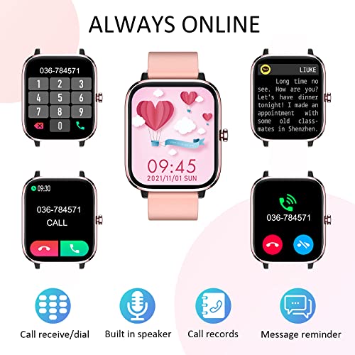 Smart Watch for Women(Call Receive/Dial), Smartwatch for Android Phones and iPhone Compatible, Fitness Tracker 1.69" Full Touch Color Screen IP67 Waterproof with Heart Rate Monitor Sleep Tracker, Pink