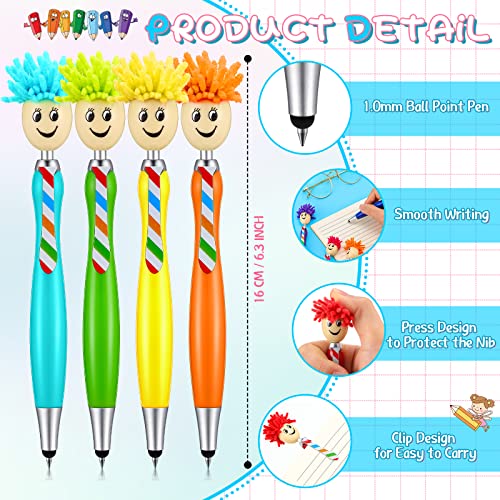 Maitys Mop Head Pens Screen Cleaner Ballpoint 3 in 1 Stylus Pens Duster Creative Fun Topper Pens Mop Head Marker Gel Ink Rollerball Pen for Kids and Adults, 10 Colors (20 Pieces)