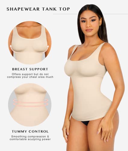 FeelinGirl Shapewear Tops for Women Tummy Control Compression Tank with Bra Smoothers and Shapers Top Beige M/L