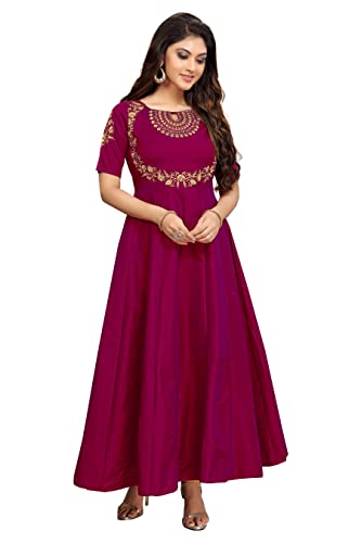 TRENDMALLS Women's Cotton Anarkali Kurti (-Latest-Stylish-Cotton-Anarkali-Ethnic-Embroidery-Gown-kurti-Designer-Stitched) (as1, alpha, s, regular, regular, Purple)