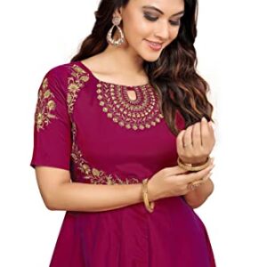 TRENDMALLS Women's Cotton Anarkali Kurti (-Latest-Stylish-Cotton-Anarkali-Ethnic-Embroidery-Gown-kurti-Designer-Stitched) (as1, alpha, s, regular, regular, Purple)