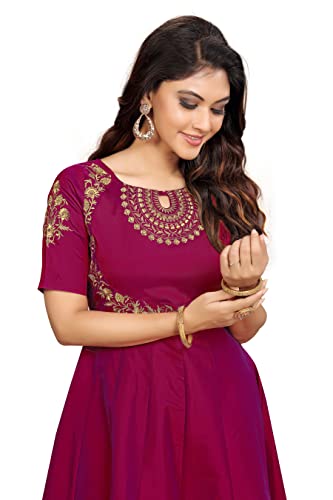 TRENDMALLS Women's Cotton Anarkali Kurti (-Latest-Stylish-Cotton-Anarkali-Ethnic-Embroidery-Gown-kurti-Designer-Stitched) (as1, alpha, s, regular, regular, Purple)