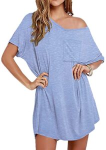 ekouaer sleep shirts for women oversized night shirts v neck loose nightgowns sleepwear for women light bluexxl