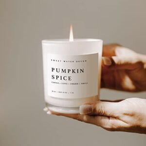 Sweet Water Decor Pumpkin Spice Soy Candle | Pumpkin | Cloves | Buttercream | Cinnamon | Smoke Embers | Vanilla Scented Candle for Home | 11oz White Jar Candle, 50+ Hour Burn Time, Made in the USA