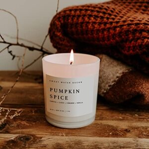 Sweet Water Decor Pumpkin Spice Soy Candle | Pumpkin | Cloves | Buttercream | Cinnamon | Smoke Embers | Vanilla Scented Candle for Home | 11oz White Jar Candle, 50+ Hour Burn Time, Made in the USA