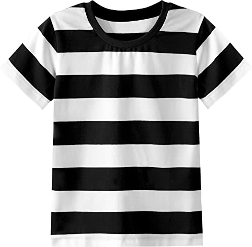 COSLAND Boys Short Sleeve Striped T-Shirt Crew Neck Tee Small, Black and White