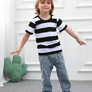 COSLAND Boys Short Sleeve Striped T-Shirt Crew Neck Tee Small, Black and White