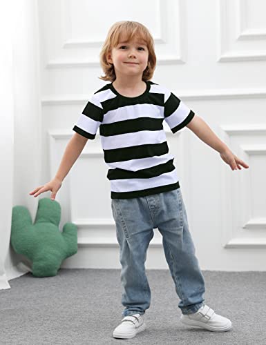 COSLAND Boys Short Sleeve Striped T-Shirt Crew Neck Tee Small, Black and White