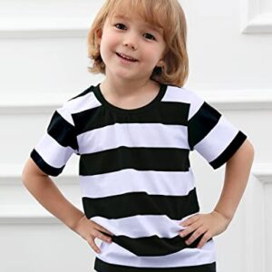 COSLAND Boys Short Sleeve Striped T-Shirt Crew Neck Tee Small, Black and White