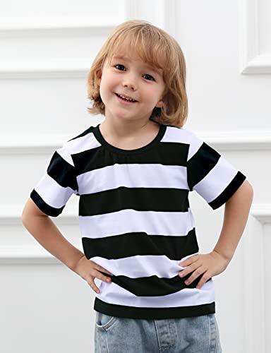 COSLAND Boys Short Sleeve Striped T-Shirt Crew Neck Tee Small, Black and White