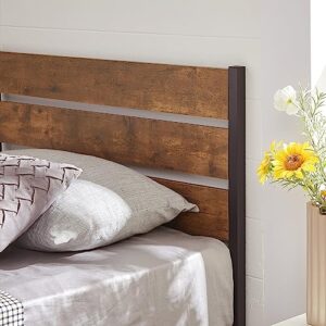 VECELO Platform Twin Bed Frame with Rustic Vintage Wood Headboard and Footboard, Mattress Foundation, Strong Metal Slats Support, No Box Spring Needed