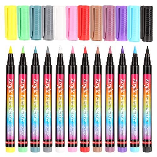 ARTDINGD Acrylic Paint Pens Brush Tip, 12 Colors Markers for Rock Painting, Calligraphy, Scrapbooking, Lettering, Card Making, Sketching, Black Paper, DIY Photo Album