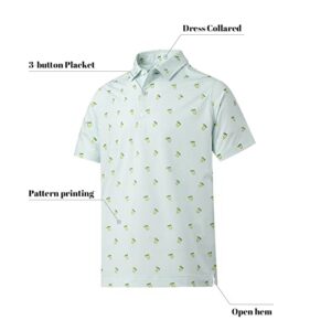 DEOLAX Mens Polo Shirts Moisture Wicking Dry Fit Performance Mens Golf Shirt Regular Fit Fashion Print Short Sleeve Polo Light Green