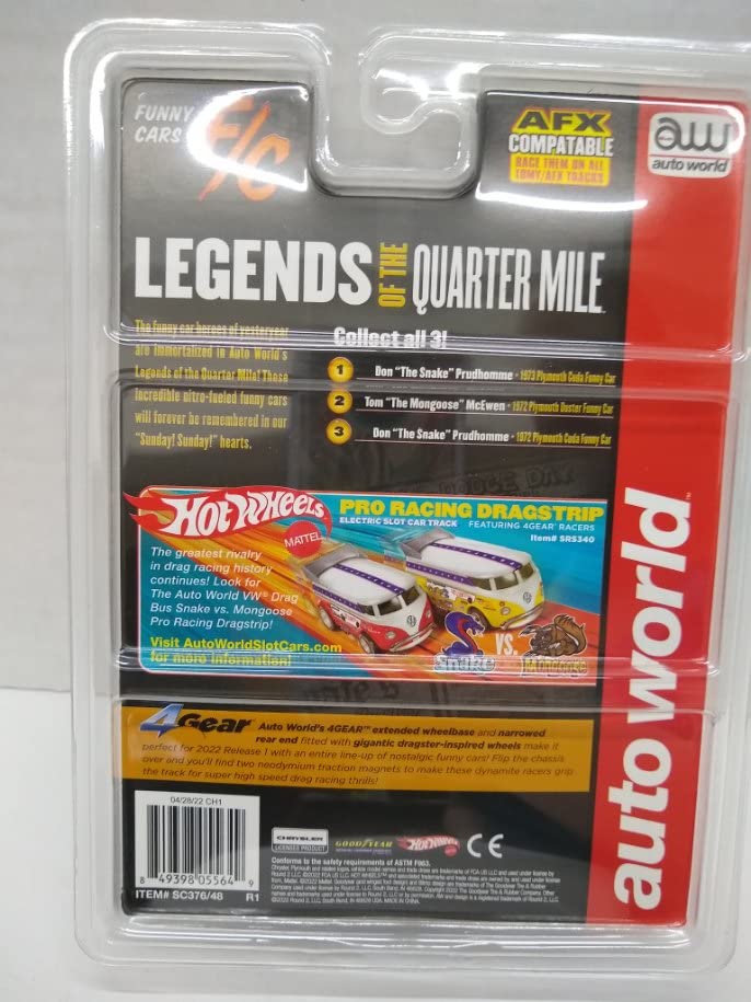 Auto World SC376-2 Legends of The Quarter Mile Tom The Mongoose McEwen 1972 Duster Funny Car HO Scale Electric Slot Car - Blue