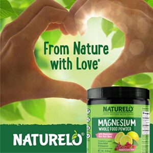 NATURELO Whole Food Magnesium Powder - Supports Stress Relief, Relaxation, Raspberry Lemon Flavor - 85 Servings | 15 oz