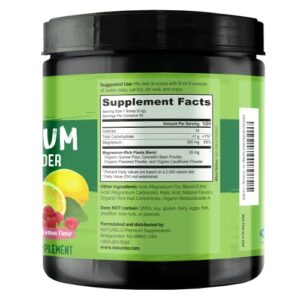 NATURELO Whole Food Magnesium Powder - Supports Stress Relief, Relaxation, Raspberry Lemon Flavor - 85 Servings | 15 oz