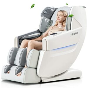 iboomas sl track massage chair, ai voice massage chair zero gravity full body with back and foot heating,thai stretching,shortcut key,auto scan,negative ions,foot rollers(white) r8603