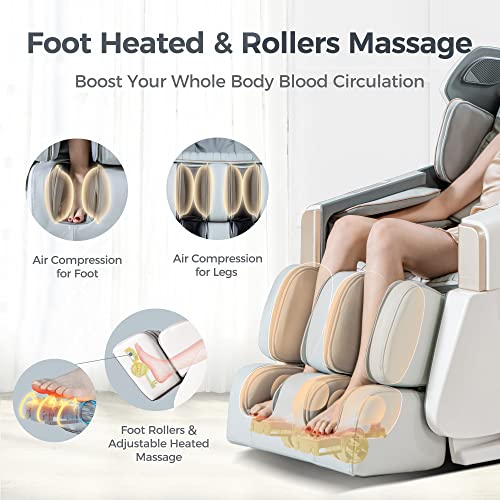 iBooMas SL Track Massage Chair, AI Voice Massage Chair Zero Gravity Full Body with Back and Foot Heating,Thai Stretching,Shortcut Key,Auto Scan,Negative Ions,Foot Rollers(White) R8603