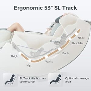 iBooMas SL Track Massage Chair, AI Voice Massage Chair Zero Gravity Full Body with Back and Foot Heating,Thai Stretching,Shortcut Key,Auto Scan,Negative Ions,Foot Rollers(White) R8603