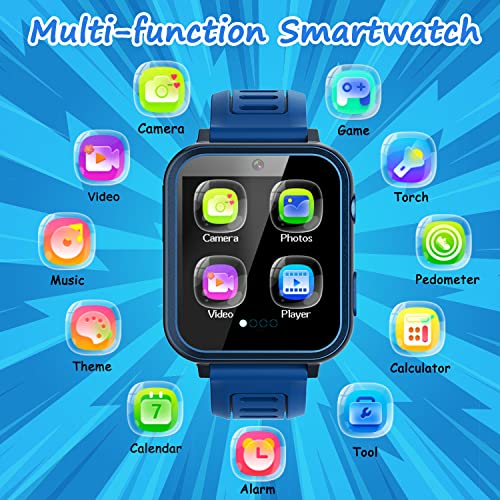 Kids Smart Game Watch with 24 Games HD Touch Screen Video Camera Music Player Pedometer Flashlight Alarm Clock 12/24 hr, Gifts for 5-12 Year Olds Boys