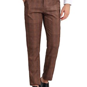 Lars Amadeus Men's Brown Plaid Dress Pants Straight Leg Flat Front Business Formal Checked Trousers 36