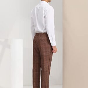 Lars Amadeus Men's Brown Plaid Dress Pants Straight Leg Flat Front Business Formal Checked Trousers 36