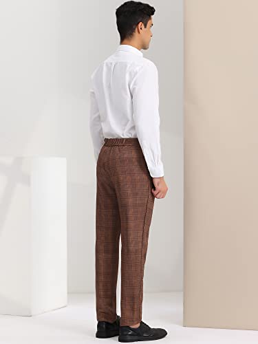 Lars Amadeus Men's Brown Plaid Dress Pants Straight Leg Flat Front Business Formal Checked Trousers 36