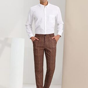 Lars Amadeus Men's Brown Plaid Dress Pants Straight Leg Flat Front Business Formal Checked Trousers 36