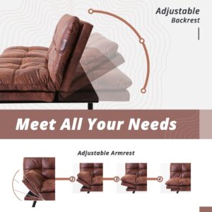 IULULU Sofa-267 Convertible Sleeper Couch Daybed with Adjustable Armrests for Studio, Apartment, Office, Small Space, Compact Living Room, Brown