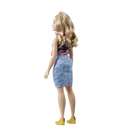 Barbie Fashionistas Doll #202 with Curvy Body, Blonde Hair, Girl Power Print Outfit & Accessories