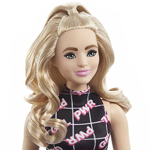 Barbie Fashionistas Doll #202 with Curvy Body, Blonde Hair, Girl Power Print Outfit & Accessories