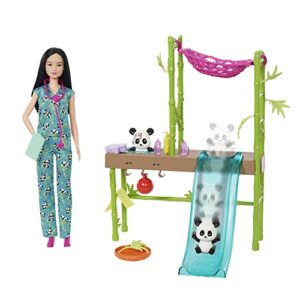 barbie careers doll & playset, baby panda care and rescue with vet doll, 2 color-change pandas & 20+ accessories