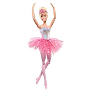 barbie dreamtopia doll, twinkle lights posable ballerina with 5 light-up shows, sparkly pink tutu, blonde hair & tiara