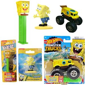 hot wheels bob under water van spongebob squarepants bubble character truck bundled with patrick star car + cartoon theme mini figures underwater bikini bottom fun 4 items!, yellow