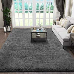 ophanie 6x9 area rugs for living room, large big grey fluffy shag fuzzy plush soft carpets, floor shaggy rug for bedroom, gray carpet for kids boys girls dorm nursery home decor aesthetic