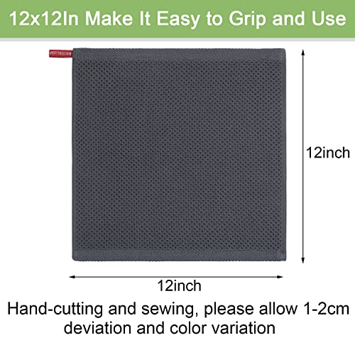 Cenebonxy 100% Cotton Waffle Weave Kitchen Dish Cloths, Soft and Absorbent Dish Rags, Quick Drying Dish Cloths for Washing Dishes, 12x12 Inches, 6-Pack, Dark Grey