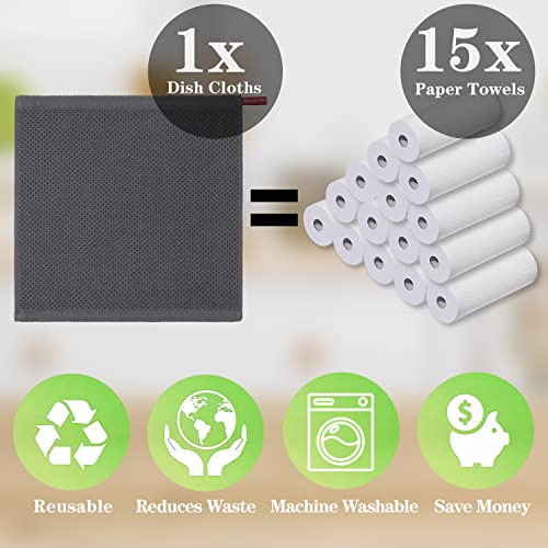 Cenebonxy 100% Cotton Waffle Weave Kitchen Dish Cloths, Soft and Absorbent Dish Rags, Quick Drying Dish Cloths for Washing Dishes, 12x12 Inches, 6-Pack, Dark Grey