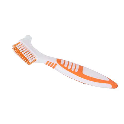 ANGGREK Denture Toothbrush, Dual Head Safe Denture Cleaning Tools for Partial Dentures Half Dentures Complete Dentures Orange