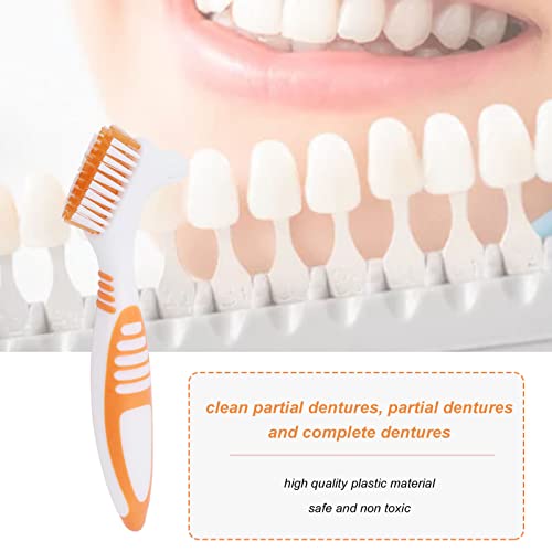 ANGGREK Denture Toothbrush, Dual Head Safe Denture Cleaning Tools for Partial Dentures Half Dentures Complete Dentures Orange