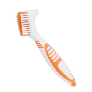 ANGGREK Denture Toothbrush, Dual Head Safe Denture Cleaning Tools for Partial Dentures Half Dentures Complete Dentures Orange