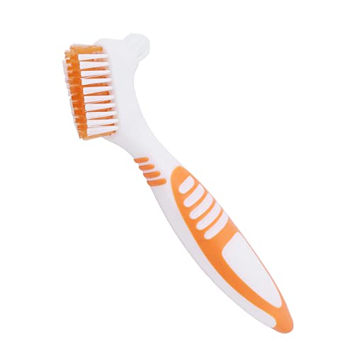 ANGGREK Denture Toothbrush, Dual Head Safe Denture Cleaning Tools for Partial Dentures Half Dentures Complete Dentures Orange