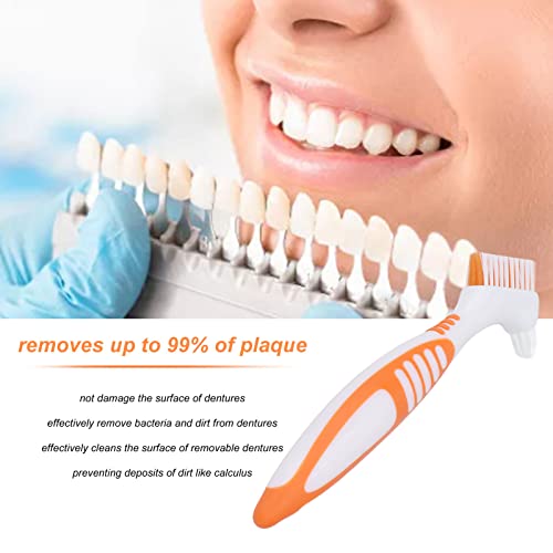 ANGGREK Denture Toothbrush, Dual Head Safe Denture Cleaning Tools for Partial Dentures Half Dentures Complete Dentures Orange